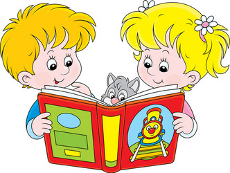 Cartoon kids reading book Royalty Free Vector Image