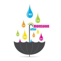 Big monsoon offer banner design with umbrella Vector Image