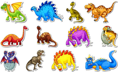 Sticker set with different types dinosaurs Vector Image