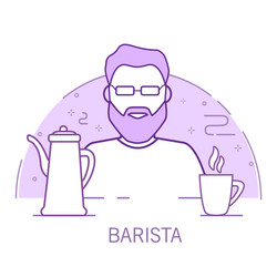 Barista outline cartoon character with a coffee Vector Image