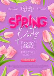 Spring disco party poster with realistic tulips Vector Image