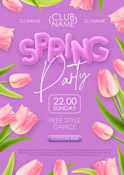 Spring disco party poster with realistic tulips Vector Image