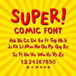 Retro super hero comic fun font design Royalty Free Vector