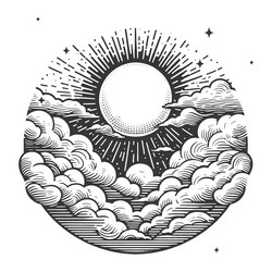 Sun with face engraving style Royalty Free Vector Image