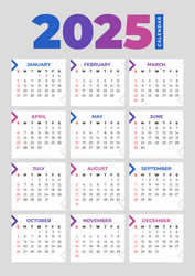 2025 basic calendar in white background Royalty Free Vector