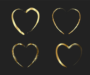 Gold hearts hand drawn brushes Royalty Free Vector Image