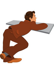 Cartoon man in brown jacket walking away back view