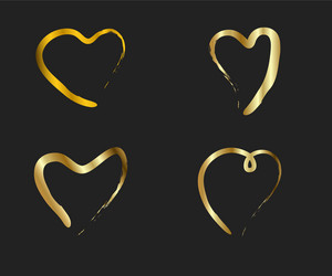Gold hearts hand drawn brushes Royalty Free Vector Image