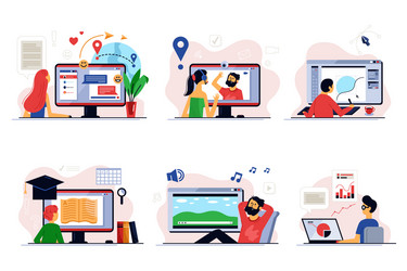 Online courses cartoon set Royalty Free Vector Image