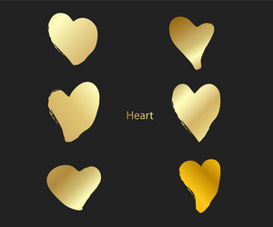 Gold hearts hand drawn brushes Royalty Free Vector Image