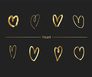 Gold hearts hand drawn brushes Royalty Free Vector Image