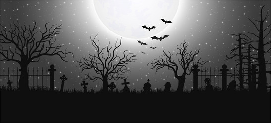 Creepy cemetery halloween background with tree Vector Image