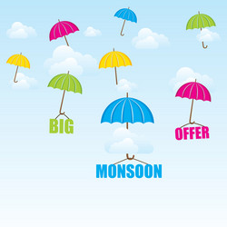 Big monsoon offer banner design with umbrella Vector Image