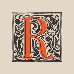 Gothic style letter r logo calligraphy uppercase Vector Image