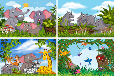 Cute set animals in jungle scene Royalty Free Vector Image