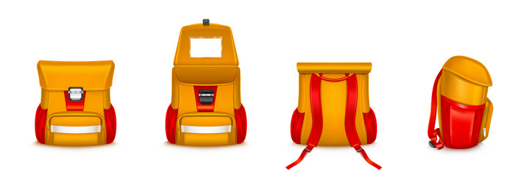 Kid backpack set cartoon side or front view Vector Image