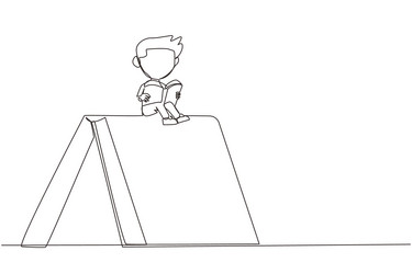 Single continuous line drawing boy standing Vector Image