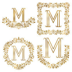 Golden letter m vintage monograms set heraldic Vector Image
