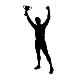 Sport winner holding a winning trophy happy man Vector Image