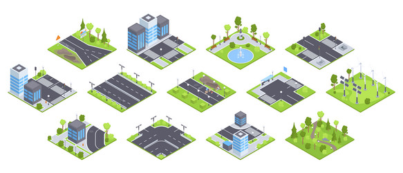 Isometric road elements city map constructor Vector Image
