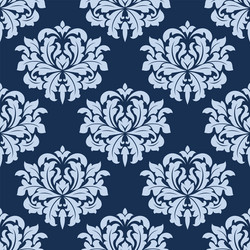 Damask seamless pattern with blue floral ornament Vector Image