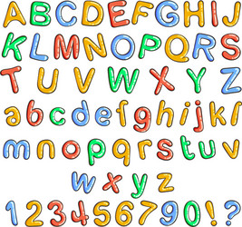 Cartoon bubble font letters with glint Royalty Free Vector