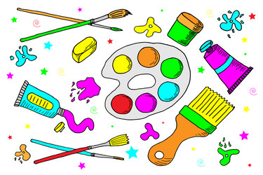 Collection of painting and drawing tools doodle Vector Image