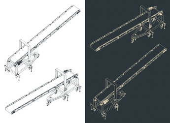 Vertical conveyor isometric blueprints Royalty Free Vector