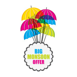 Big monsoon offer banner design with umbrella Vector Image