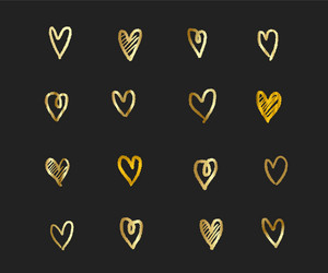 Gold hearts hand drawn brushes Royalty Free Vector Image
