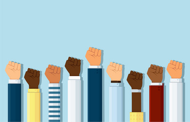 Group of fists raised in air protestors Royalty Free Vector