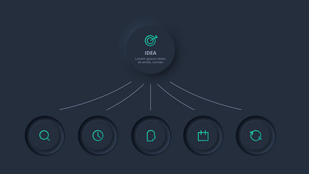 Neumorphic flowchart dark infographic creative Vector Image