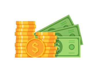 Gold coins and stack of money cartoon Royalty Free Vector