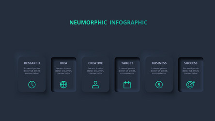 Neumorphic flowchart dark infographic creative Vector Image