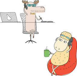 Sheep and moose talking on phone Royalty Free Vector Image