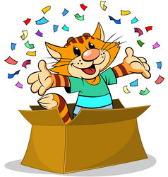 Cartoon cat pushing a box Royalty Free Vector Image