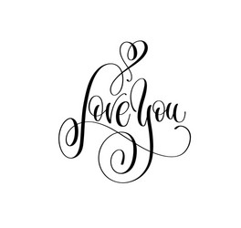 Love you hand written brush lettering with hearts Vector Image