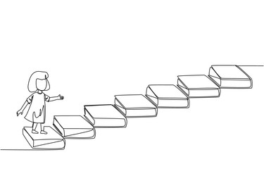 Continuous one line drawing girls climb stairs Vector Image