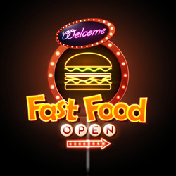 Food delivery neon sign smartphone in hands Vector Image