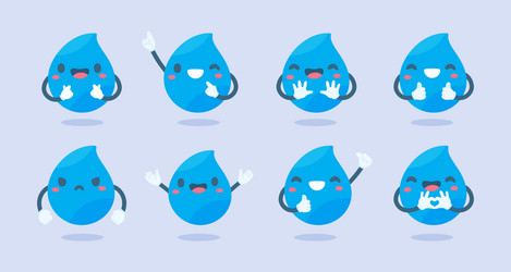 Cute water drop cartoon characters in various Vector Image