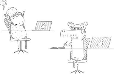 Sheep and moose talking on phone Royalty Free Vector Image