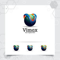 Digital logo 3d letter v design with modern color Vector Image