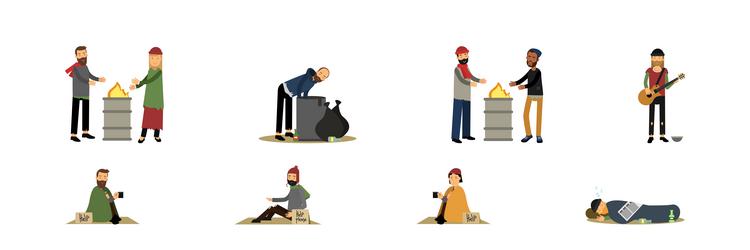 Homeless people characters in rags begging Vector Image