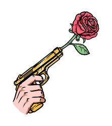 Hand holding gun with rose flower Royalty Free Vector Image