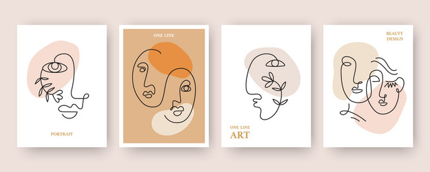 One line drawing human face set collection Vector Image