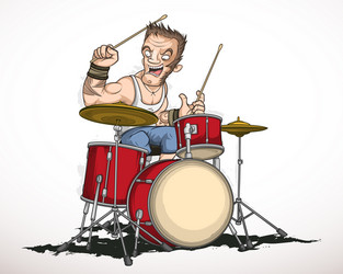 Wild drummer playing drum set cartoon Royalty Free Vector