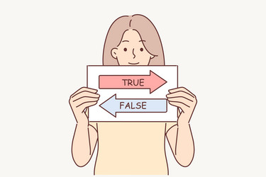 True and false sign in hands woman calling to make
