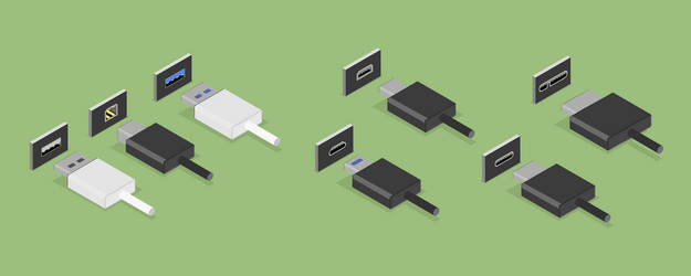 3d isometric flat set of usb types item 3 Vector Image