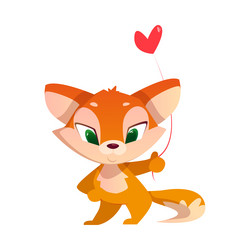 Cute fox flying with bright red heart-shaped Vector Image
