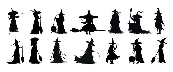 Witch silhouette halloween element clip art icon Vector Image